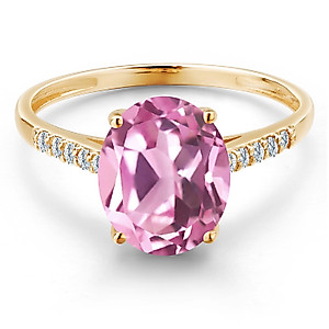 Gem Stone King 10K Yellow Gold 10X8MM Oval Gemstone Birthstone & White Diamond Engagement Ring | Yellow Gold Ring For Women | Available in Size 5-9