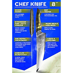 Dalstrong Chef Knife - 8 inch - Frost Fire Series - Glacial Lightning Edition - HC 10CR15MOV Stainless Steel Kitchen Knife - Sand Blasted Frosted - Dragon Skin Handle - Sheath - NSF Certified