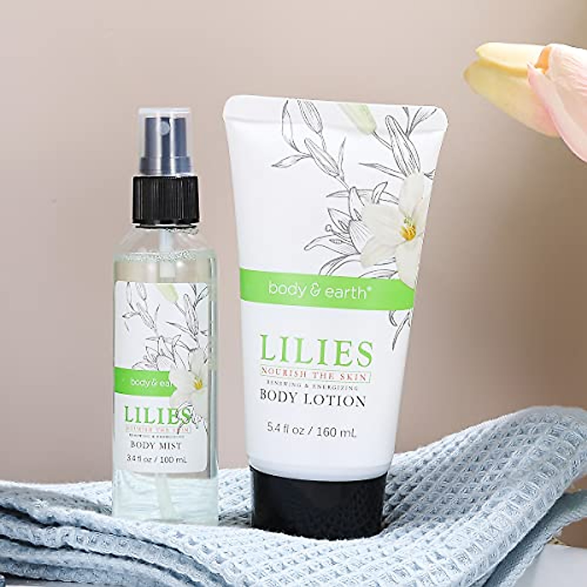 Gift Baskets for Women,Body&Earth Spa Basket Gifts for Women,Lily 10pc Spa Kit Gift Set with Bubble Bath,Shower Gel,Body Scrub,Body Lotion,Bath Salt,Birthday Gifts Set for Women,Mom,Mother's Day Gifts