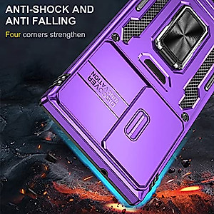 Samsung S23 Ultra Case, Galaxy S23 Ultra Case, with HD Screen Protector, Military-Grade Metal Ring Holder Kickstand 15ft Drop Tested Shockproof Cover Case for Samsung Galaxy S23 Ultra Purple