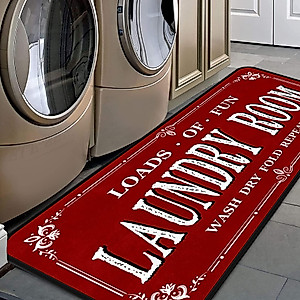 GRTARANY Laundry Room Rug Runner 39 x 20 Inch Non Slip Waterproof Farmhouse Kitchen Floor Mat Bath Area Rugs for Home Decor Accessories Red
