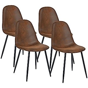 Wonder Comfort Shell Lounge Chair Set of 4 with Suede PU Upholstered Cushion Mid Century Faux Armless Leather Dining Room Seat, Brown