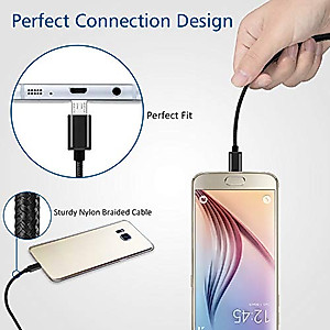 Micro USB Charging Cable, 3 Packs 10ft Long High Speed Nylon Braided Durable Micro USB Charger Cable for Samsung Galaxy S7 Edge S6 S5, Android Phone, LG G4, HTC, PS4, Camera, Black