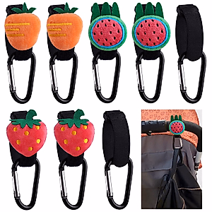 8PCS Babies Stroller Hooks Radish Stroller Buckle Strawberry Multifunctional Hook 360-degree Rotating with Metal Carabiner for Hanging Purse Stroller Organizer Shopping Bag Groceries (Colorful)