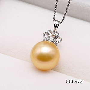 JYX Pearl 14K Gold Pendant AAA Quality Genuine Crown-style 11.5mm Golden South Sea Cultured Pearl Pendant Necklace for Women