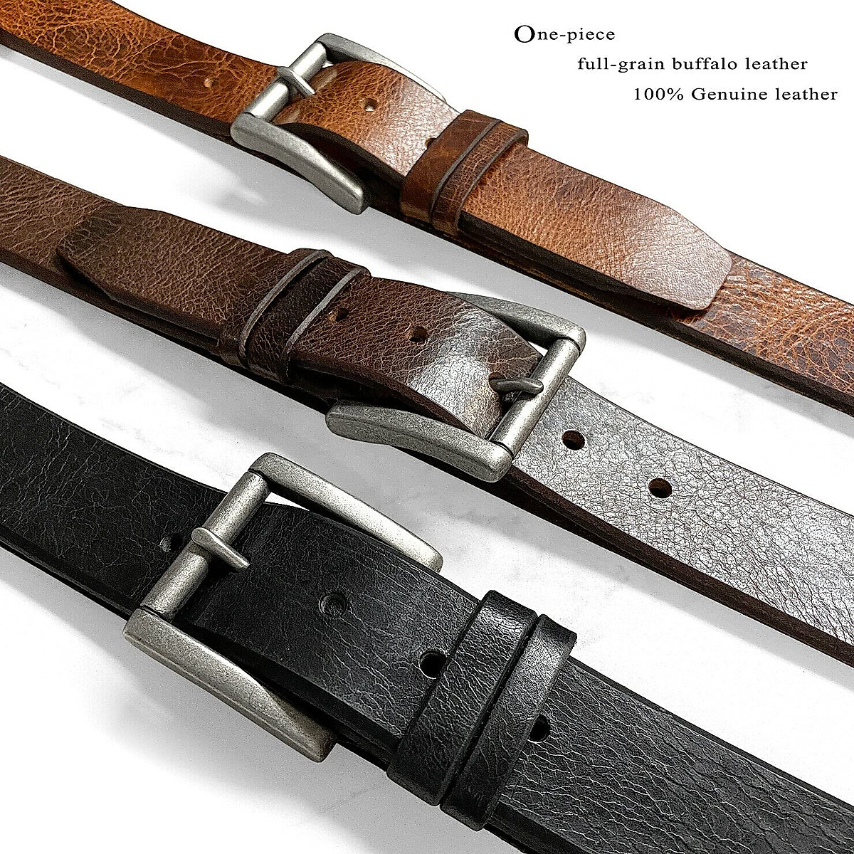 BS0008 Genuine Full Grain Leather Vintage Casual Jean Belt 1-1/2"(38mm) Wide (Tan, 32)