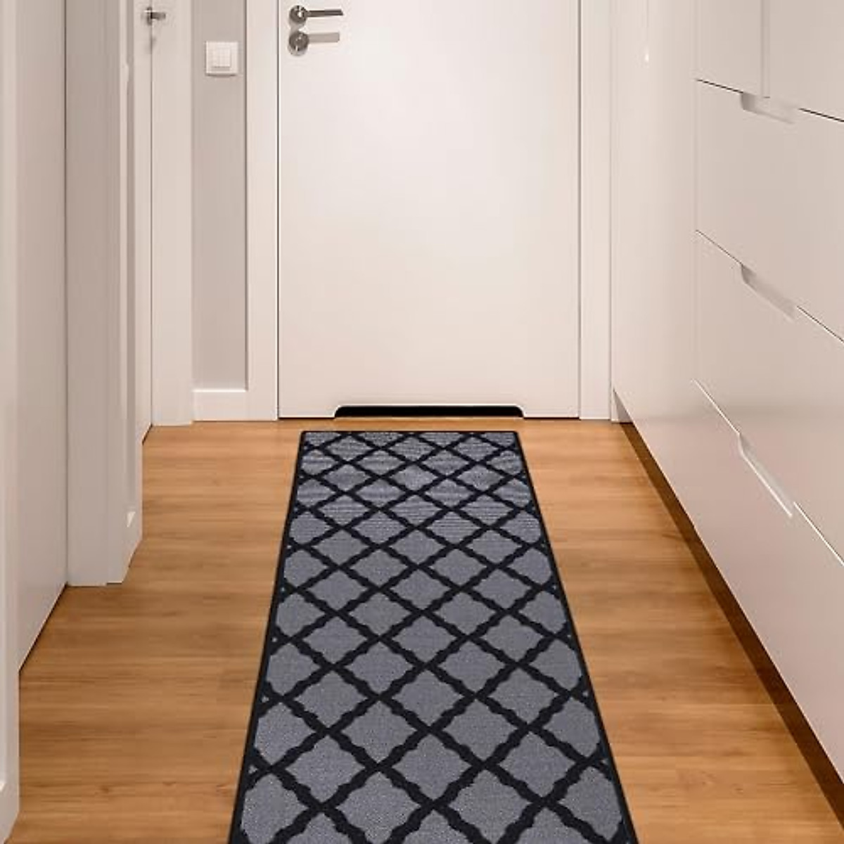 Machine Washable Moroccan Trellis Design Non-Slip Rubberback 2x5 Traditional Indoor Runner Rug for Hallway, Kitchen, Bedroom, Entryway, 20" x 59", Dark Gray