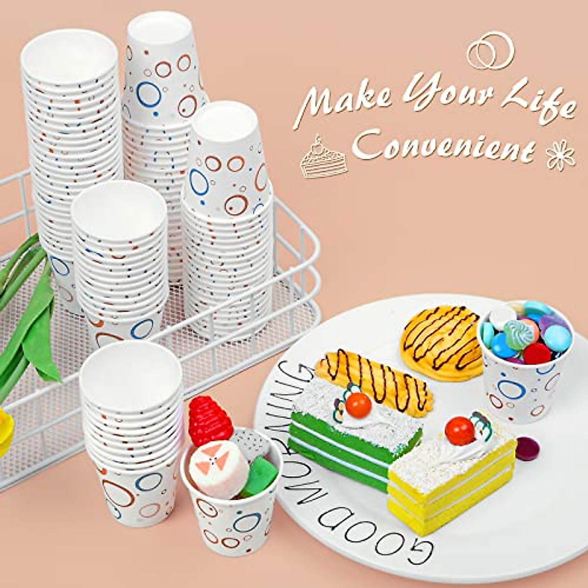 Unves 600 Pack Disposable 3 oz Paper Cups, Small Bathroom Cups Colorful Mouthwash Cups Paper Coffee Cups Cold Beverage Drinking Cup for Picnic, Barbecue, Party, Travel and Event