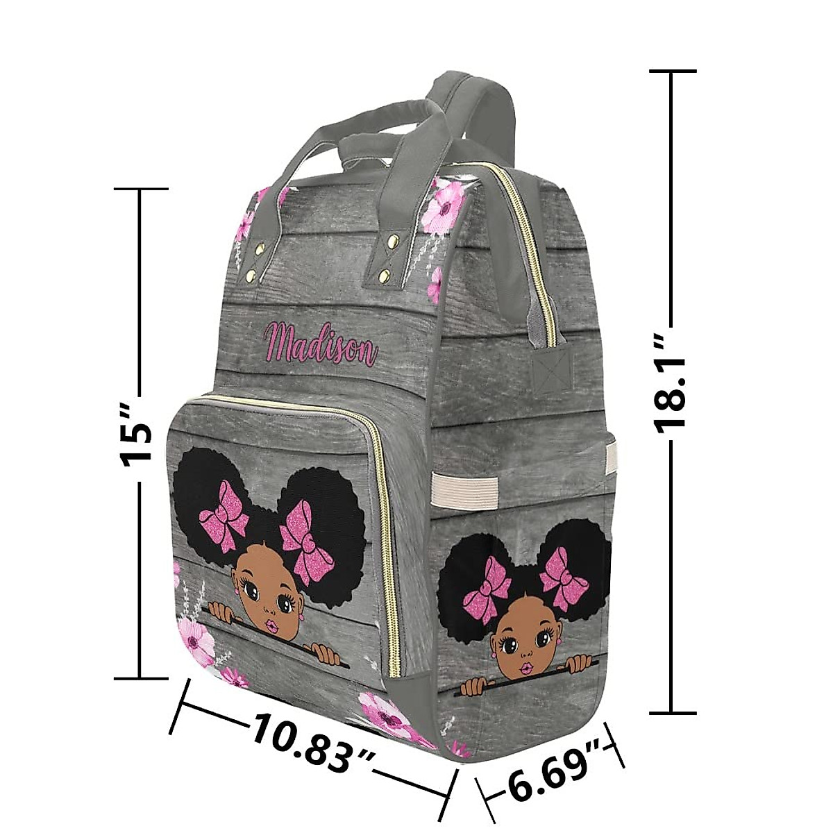 SunFancy Afro Girl Princess Personalized Diaper Backpack Custom Mommy Bag Unisex Travel Daypack for Mom Dad Boy Girl