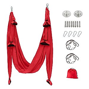 Maxwelly Aerial Yoga Flying Yoga Swing Yoga Hammock Sling Inversion Tool for Gym Home Fitness with Accessories, Red