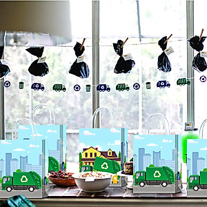 16 Pieces Garbage Truck Goodie Bags,Trash Truck Gift Snacks Treat Candy Party Favors Bags for Waste Management Recycling Theme Party Decorations