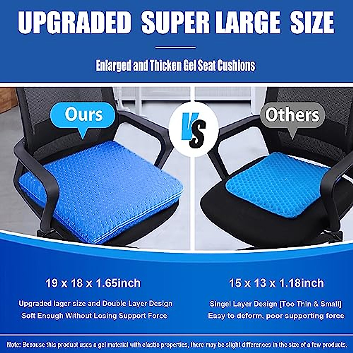 Super Large Gel Seat Cushion for Long Sitting - 19inch Office Chair Car Seat Wheelchair Cushion for Coccyx, Sciatica, Back, Tailbone Pain Relief - Cool, Soft & Breathable Pillow with Non-Slip Cover