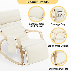 JOMEED Rocking Chair, Rocking Armchair with Fabric Padded Seat,Wooden Based, Adjustable Footrest for Living Room, Bedroom, Balcony, Nursery Room