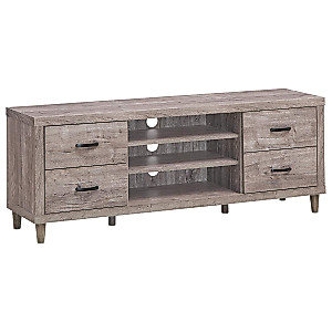 Tangkula Farmhouse TV Stand, Retro Wood Universal Stand for TV's up to 65" Flat Screen, 4 Drawers & 3 Open Shelves with 7 Adjustable Heights, 6 Legs Sturdy Structure, Rustic TV Console Table, Grey