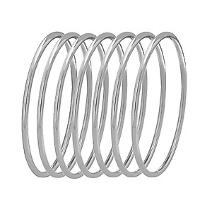 Edforce Stainless Steel Glossy Thin Round Bangle Bracelet Set for Women, Set of 7 (Silver, 7.8")