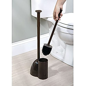 mDesign Compact Freestanding 2-in-1 Plastic Toilet Bowl Brush/Plunger/Trash Wastebasket Garbage Can Combo, Home Bathroom Storage, Sturdy Cleaning Accessories, Aura Collection, Set of 2, Dark Brown