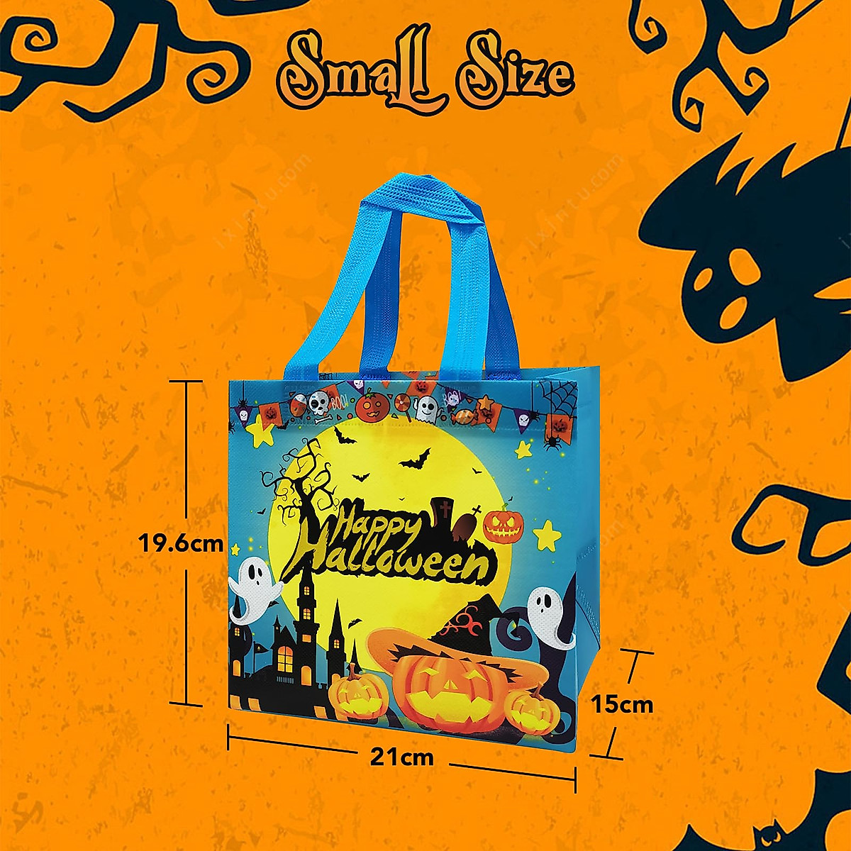 Maetrin Halloween Bags for Trick or Treat Bags, 12pcs Small Halloween Party Favors Gift Bags with Handles for Kids & Adult, Premium Non-Woven Halloween Tote Bags with 12 Different Designs
