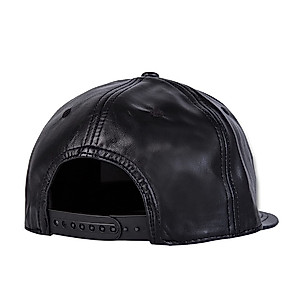 CNUSER Snapback Hats for Men Women,Fashion Baseball Cap,Hip Hop Flat Bill Brim Adjustable Dad Hats (Pu Leather Black)