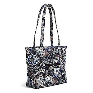 Vera Bradley Women's Cotton Small Vera Tote Bag, Java Navy Camo - Recycled Cotton, One Size