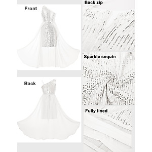 GRACE KARIN Girls Sequin Graduation Dress for Girls 10-12 Sliver Party One Sleeve Dresses