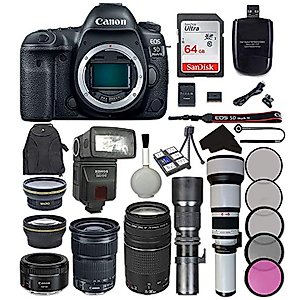 Canon EOS 5D Mark IV Digital SLR Camera Bundle with Canon EF 24-105mm f/3.5-5.6 is STM Lens + Canon EF 75-300mm f/4-5.6 III Lens + Canon EF 50mm f/1.8 STM Lens + Accessory Kit (22 Items) (Renewed)