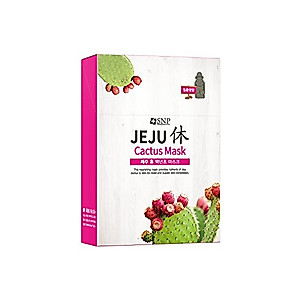 SNP - Jeju Rest Cactus Korean Face Sheet Mask - Nourishing & Moisturizing Effects for All Sensitive Skin Types - 10 Sheets Beauty Facial Masks Skincare for Women and Men