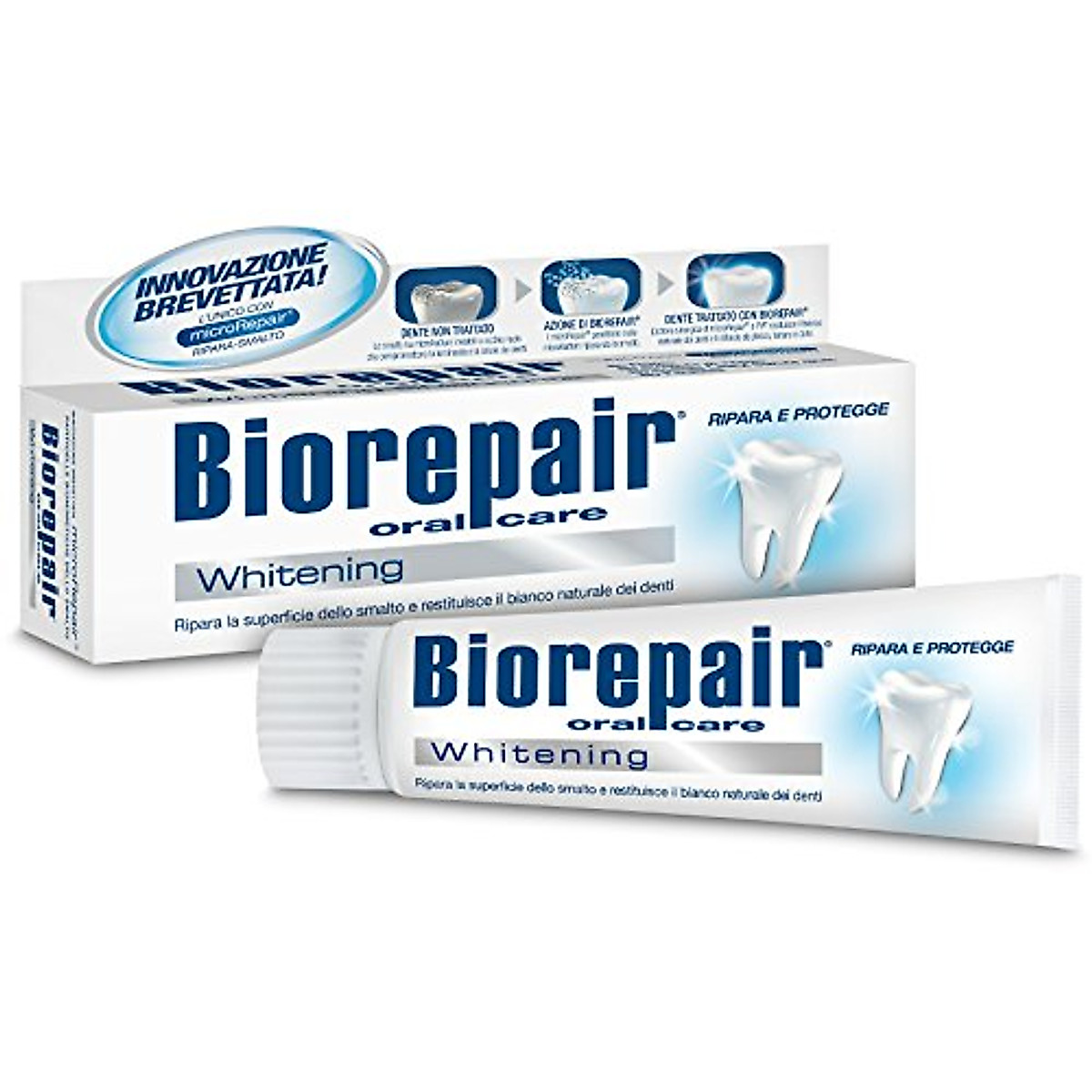 Biorepair: "Whitening" Toothpaste with microRepair * 2.5 Fluid Ounce (75ml) Tubes (Pack of 2) * [ Italian Import ]