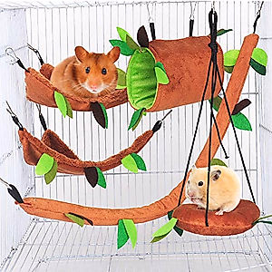 Hamiledyi Hamster Hammock Set,Small Animal Hanging Warm Bed House Hamster Tunnel Toys Cage Nest Accessories for Sugar Glider Hamster Mice Playing Sleeping(5 Pcs )