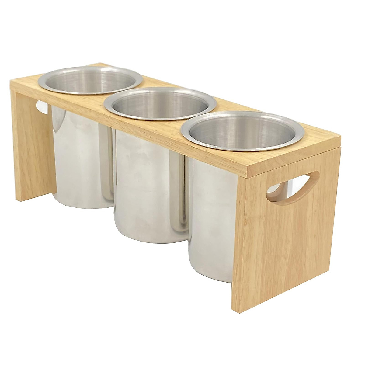 Flatware Caddy Stainless Steel Cutlery Holder with Wood Base