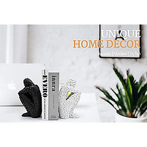 Hutyio Decorative Bookends Mosaic Figurine, Unique Book Ends to Hold Books Heavy Duty for Home, Shelf, Office, Table and Desk Decor(Set of 2 Black and White)