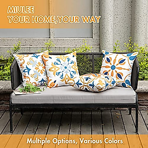 MIULEE Outdoor Waterproof Throw Pillow Covers Set of 4 Boho Floral Pattern Farmhouse Luxury Decorative Square Pillowcases for Chair Patio Garden Couch Tent Balcony Sofa 18x18 Inch Blue and Orange