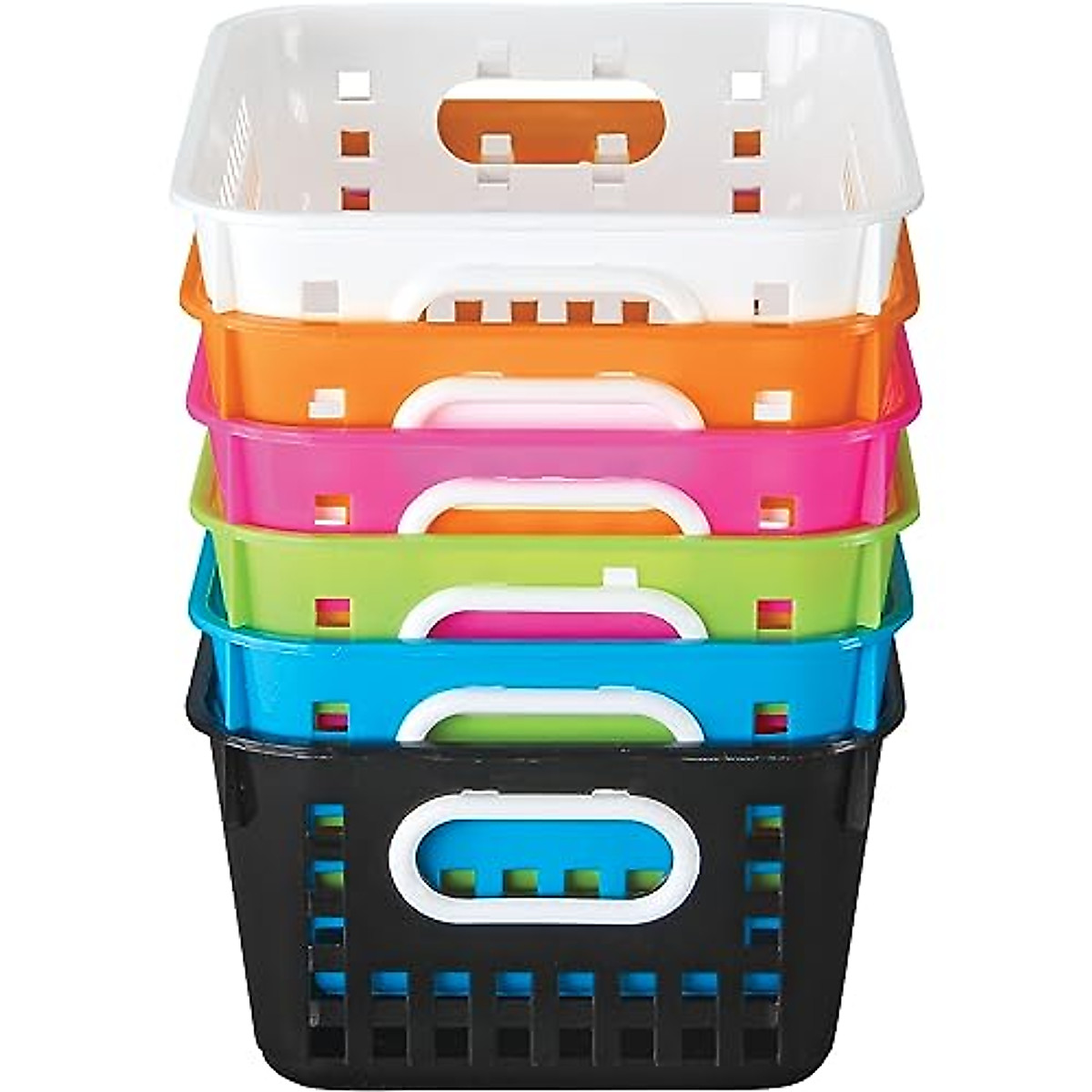 Really Good Stuff - 164316 Plastic Storage Baskets for Classroom or Home Use – Stackable Mesh Plastic Baskets with Grip Handles – Bright Neon Colors – 11" x 7.5" (Set of 6)