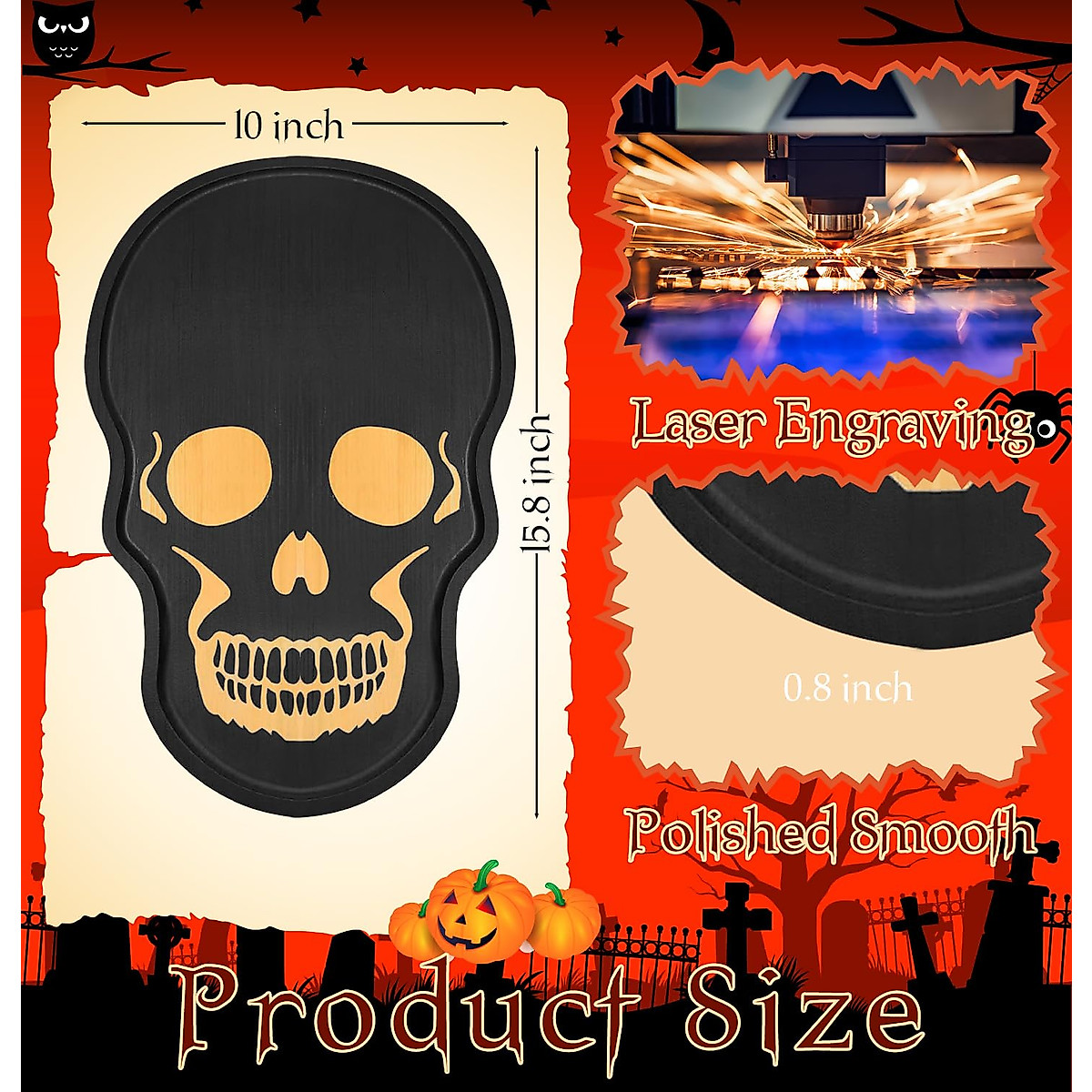 Halloween Charcuterie Boards,Black Skull Serving Trays and Platters, Wooden Cheese Board Candy Bowl Gothic Kitchen Dishes Halloween Party Day of The Dead Decor