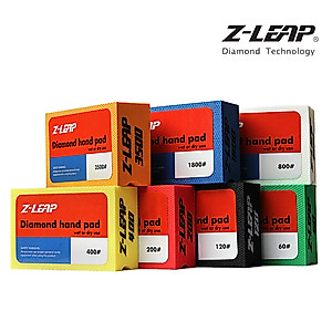Z-LEAP Diamond Hand Polishing Pads 7-Pcs Set for Granite Marble Concrete Glass Stone Sanding Polishing