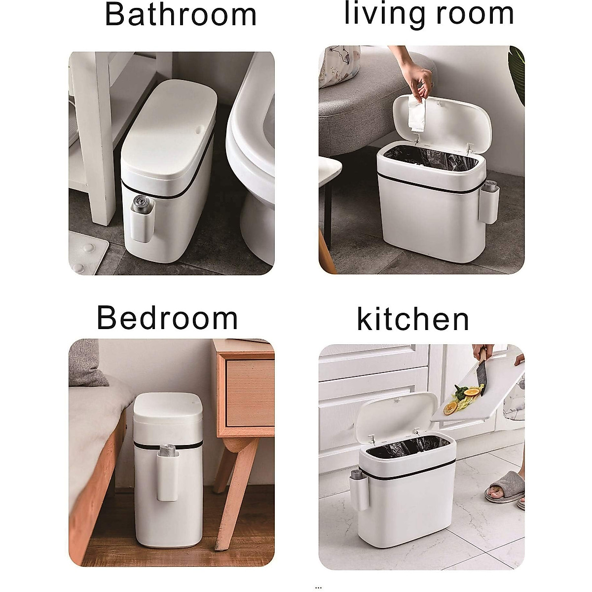 KLGO 12 Liter Slim Plastic Trash Can with Lid,2.6 Gallon Double Barrel Waste Basket,Rectangular Press Garbage Container Bin for Bathroom,Bedroom,Kitchen and Office,White (12 Liter)