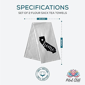 Petal Cliff 2 Pcs, 100% Cotton California State Flour Sack Printed Kitchen Towels with Sentiments Home. Size: 20" X 28". Inspired by The State WE Call Home.