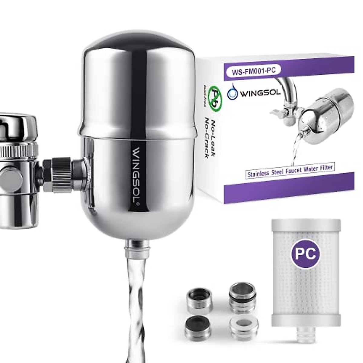 WINGSOL Faucet Water Filter Replacement, Improve Taste, Multi-Stage Filtration, Fit Municipal Water, Faucet Water Filtration System Replacement, Compatible with WS-FM001-PC /-CRM /-PAC /-5in1