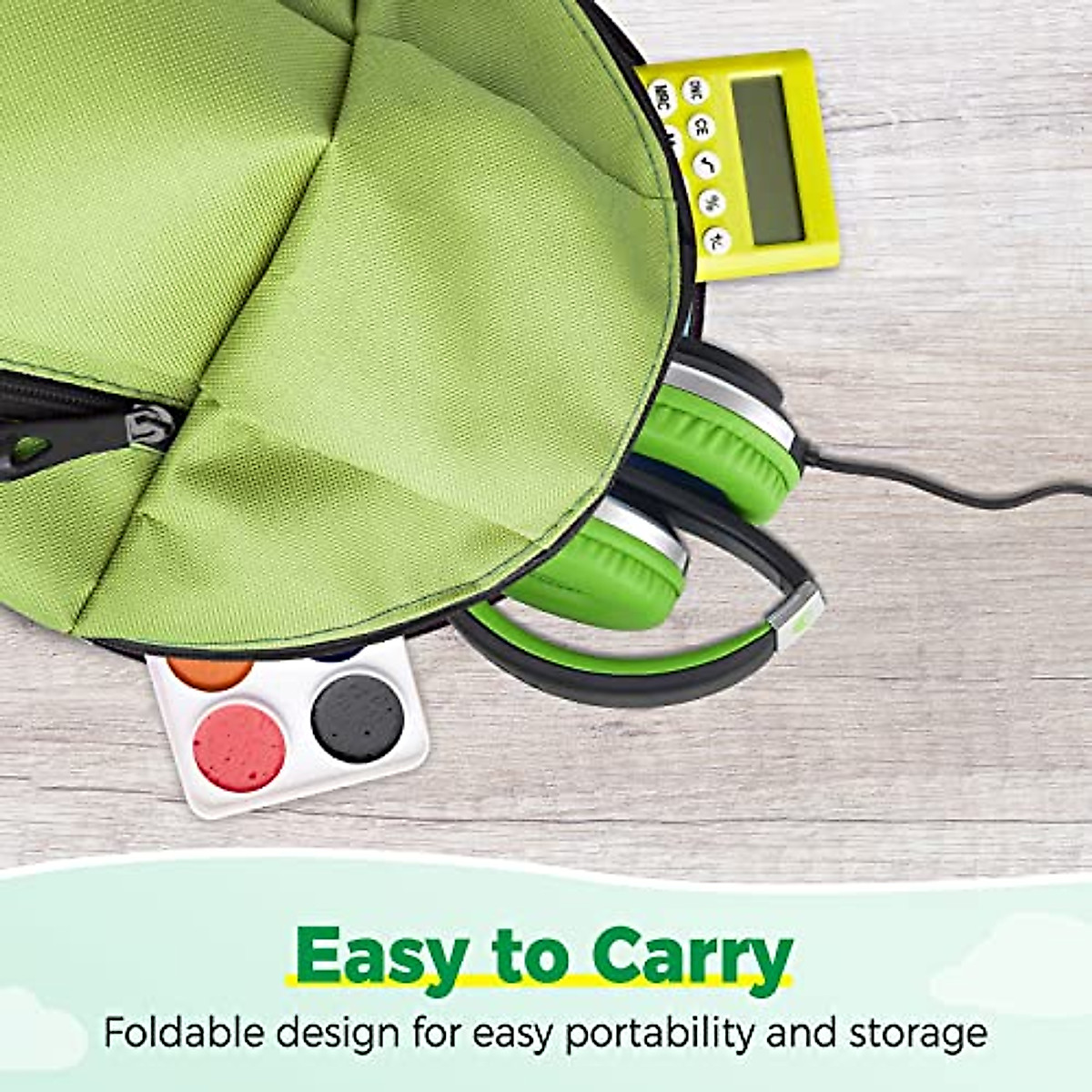 rockpapa I20 Foldable Kids Headphones with Microphone for School, Wired On-Ear Boys Girls Childrens Students Headphones Plug in for Tavel Laptop Computer PC Tablet CD DVD TV Black Green