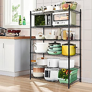 YSSOA Heavy Duty 6-Shelf Shelving, Wire Shelving, Adjustable Storage Units, 48'' D x 18'' W x 82'' H, 6 Tier, Black