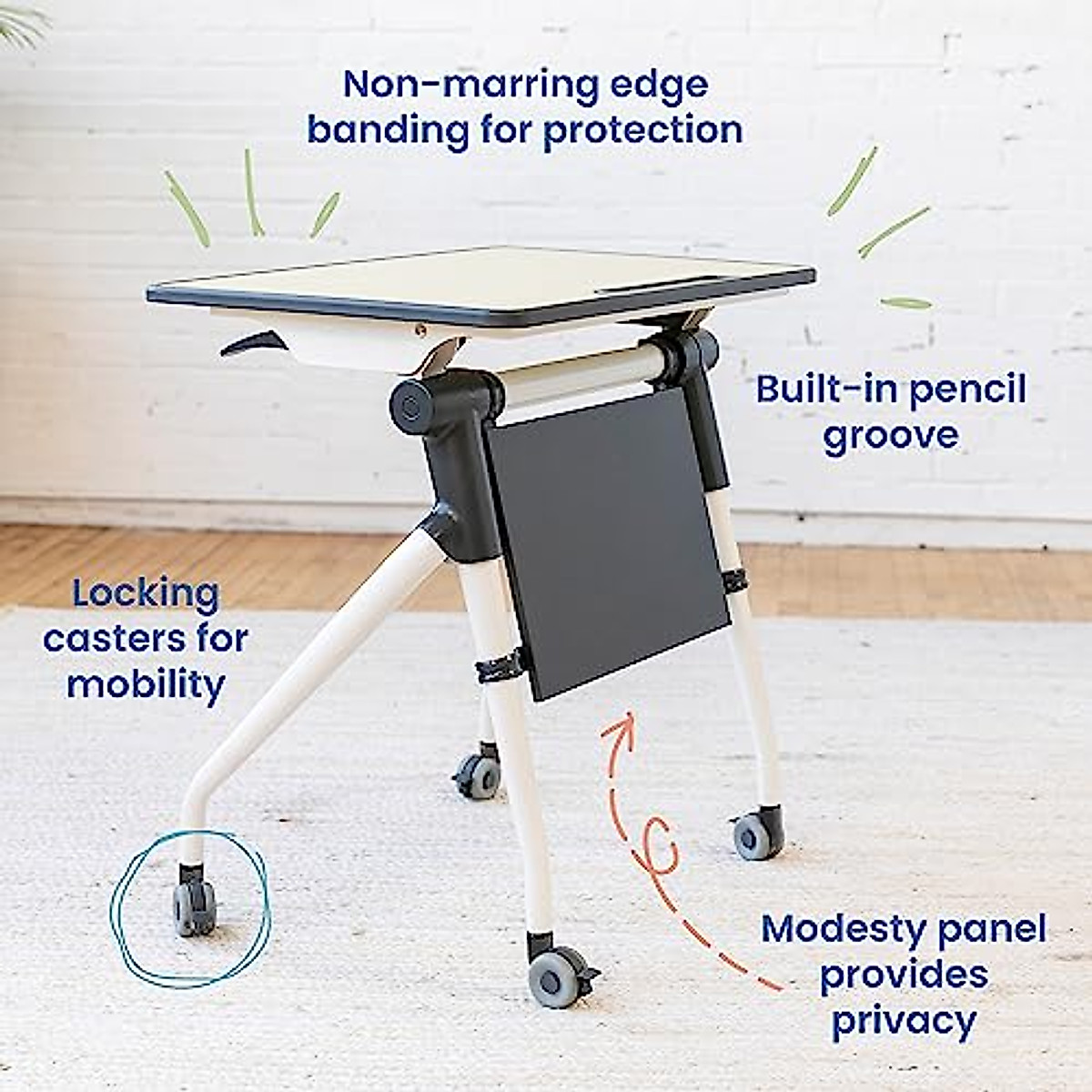 ECR4Kids Nesting Student Desk, Portable Table, Maple/Grey