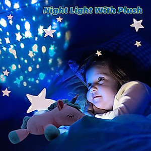 Linzy Toys Starry Night Baby Night Light with Projector with Soothing Sounds, Lullabies and White Noise Soother for Kids, Nursery Decor, Stuffed Animal Unicorn (57801), Pink