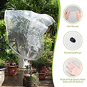 2 Pcs Insect Bird Barrier Netting Bag with Drawstring 2.6 x 3.3ft Garden Netting Bugs Plant Cover for Protect Tomato Blueberry Fruits Flower from Insect Bird Eating