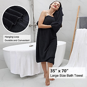 8 Piece Large Black Family Bath Towel Set-2 Oversized Bath Towel Sheets,2 Hand Towels,4 Washcloths-600GSM Soft Highly Absorbent Quick Dry Beach Chair Towels Woven Towels for Bathroom Hotel and Spa