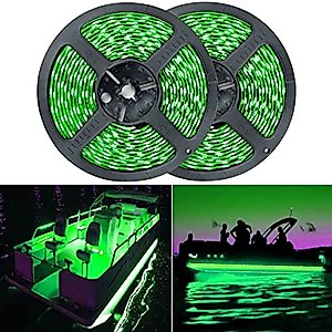 Seaponer Pontoon Boat Light, Marine Led Light Strip for Duck Jon Bass Boat Sailboat Kayak Flex Lighting for Boat Deck Light Accent Light Interior Lights Fishing Night, Green, 12v, 10m (32.8ft)