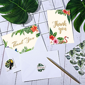Whaline 36 Pack Tropical Thank You Cards Summer Note Cards with Stickers Envelopes Flamingo Palm Leaves Cards for Holiday Wedding Baby Shower Birthday Bridal Party and All Occasions, 4 x 6 Inch