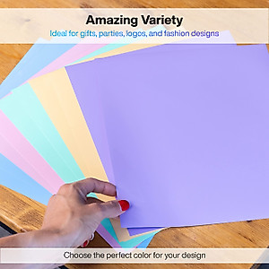 Primology Heat Transfer Vinyl: 10 Pack Pastel Colors 12" x 10" Premium Iron On Vinyl, HTV Vinyl for T-Shirts - HTV for Cricut, Silhouette Cameo, Heat Press Machine