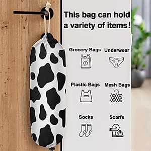 Cow Print Plastic Bag Holder, Animal Cow Print Wall Mount Plastic Bag Organizer with Drawstring Grocery Shopping Bags Storage Dispenser for Home Kitchen Farmhouse Decor, 22X9 Inch