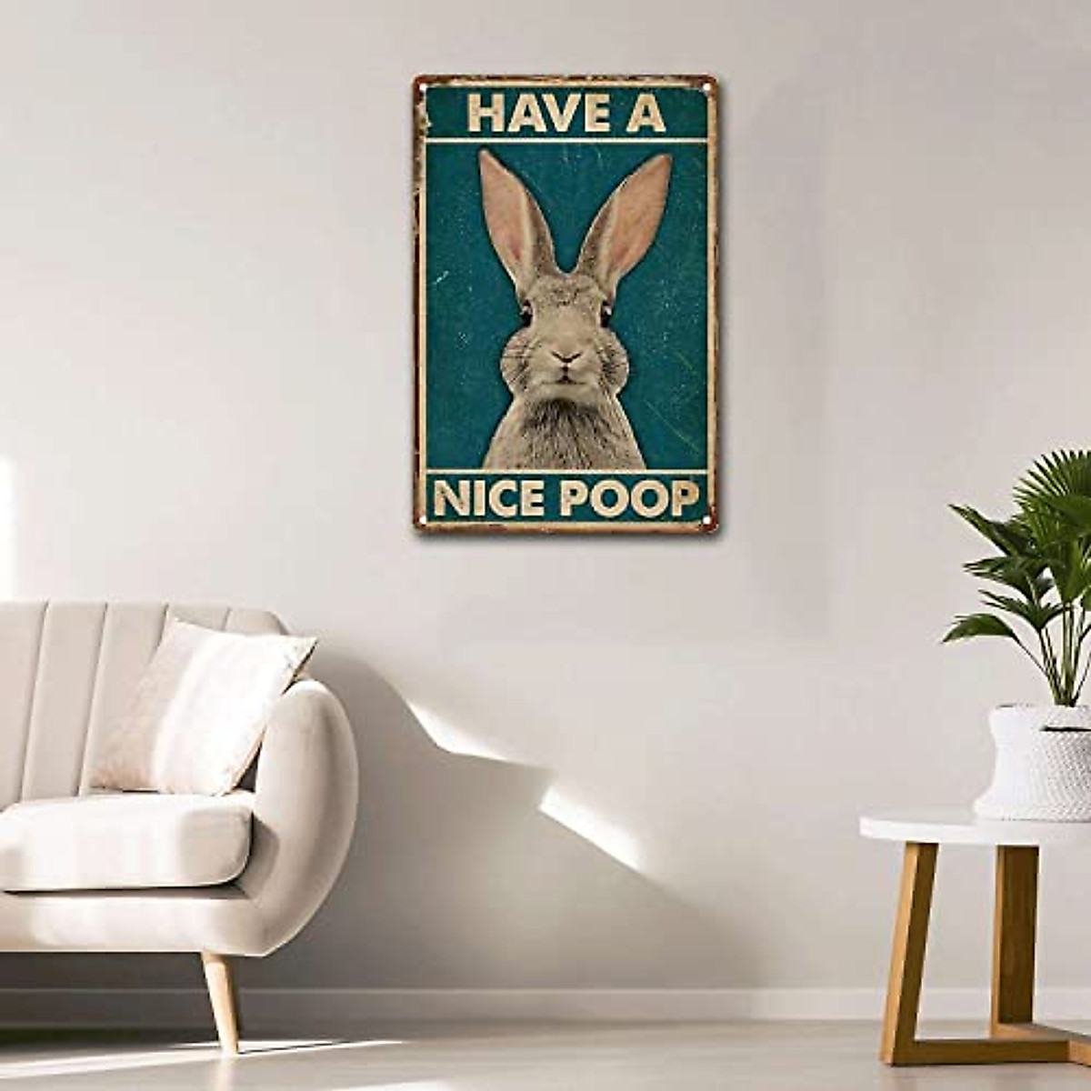 Tin Sign Rabbit Bathroom Restroom Wall Tin Sign Retro Style Easter decorations 8x12inch