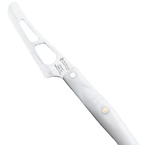 CUTCO Model 2164 Petite Cheese Knife with 5" White (Pearl) Handle and 3.8" Micro-D® serrated edge blade.In Factory-sealed plastic bag.