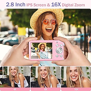 4K Digital Camera, 48MP Autofocus Vlogging Camera for YouTube Compact Camera for Photography with 16X Digital Zoom, 32GB SD Card, 2.8" IPS Screen, 2 Batteries and Battery Charger